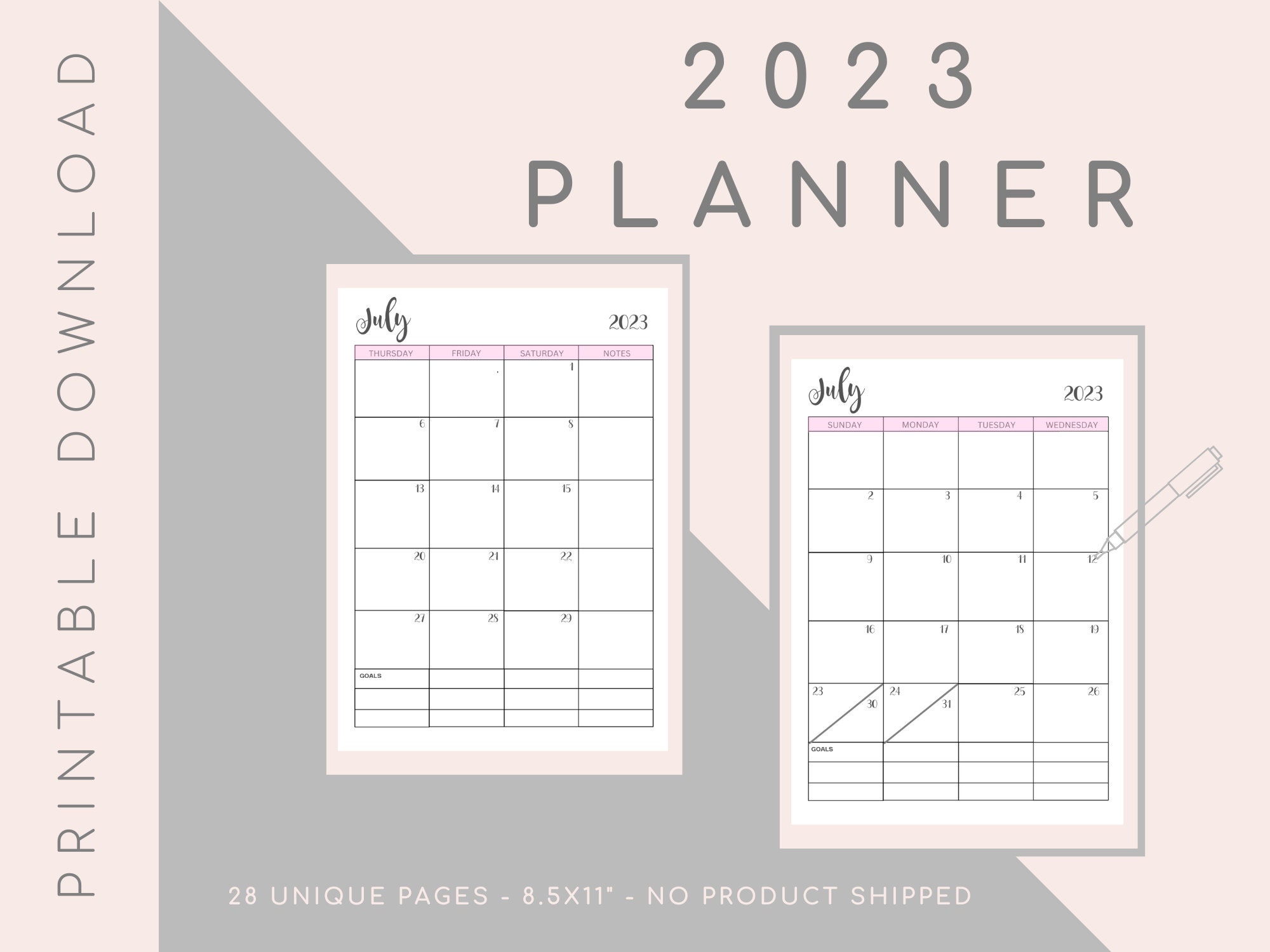 2023 Calendar Printable, Weekly Calendar, Weekly Planner Diary, Monthly ...