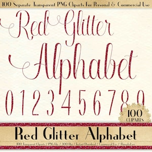 100 Red Glitter Alphabet Cliparts in 12" X 12" Separate, 300 Dpi ...