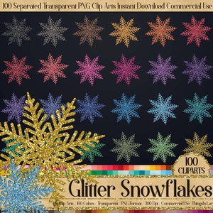 100 Glitter Winter Snowflake Clip Arts 300 Dpi Instant Download ...