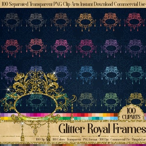 100 Glitter Antique Royal Chandelier Frames, Planner Clip Art Glitter ...
