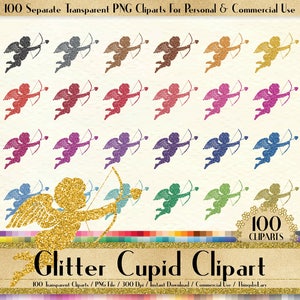 100 Glitter Cupid Love Clipart, Love Digital Clip Art, Valentine ...
