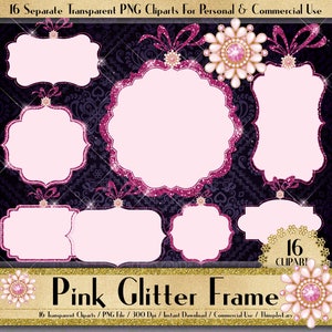 Pink Glitter and Jewelry Frame, Sparkle Frame Clipart, Glitter Frame ...