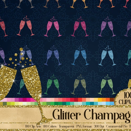 100 Glitter Champagne Glass Clip Arts Planner Clip Art - Etsy
