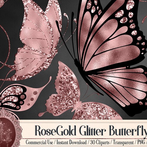 15 Gold Glitter Foil Butterfly Clip Arts 300 Dpi Instant - Etsy