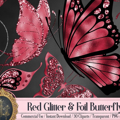15 Gold Glitter Foil Butterfly Clip Arts 300 Dpi Instant - Etsy