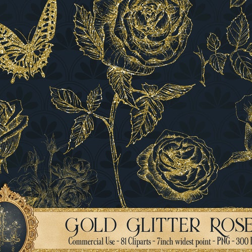 Gold Glitter Rose Sets 300 Dpi Instant Download Commercial - Etsy