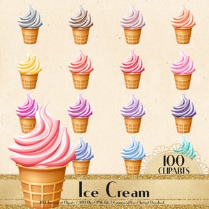 100 Ice Cream Cliparts, Printable, Commercial Use, Planner Clipart ...