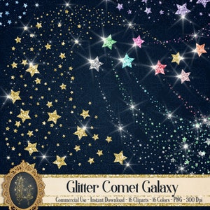 16 Glowing Glitter Comet Star Galaxy Overlay Images, 16 Colors Gold ...