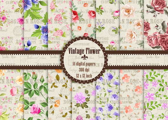 14 Vintage Flower Digital Papers 12 Flower Digital - Etsy