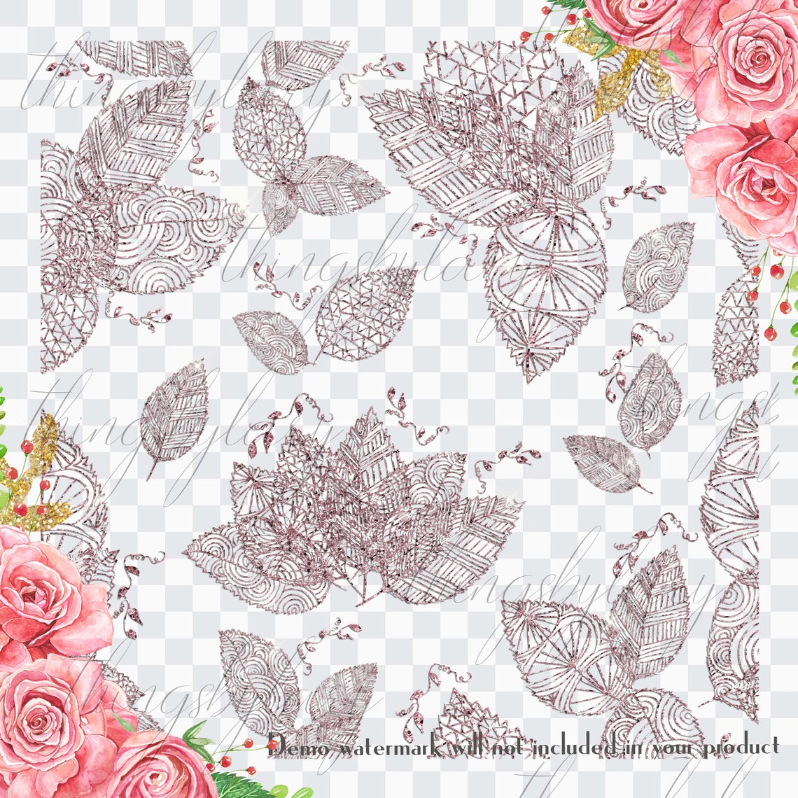 16 Seamless Glitter Leaves Overlay Digital Images PNG - Etsy