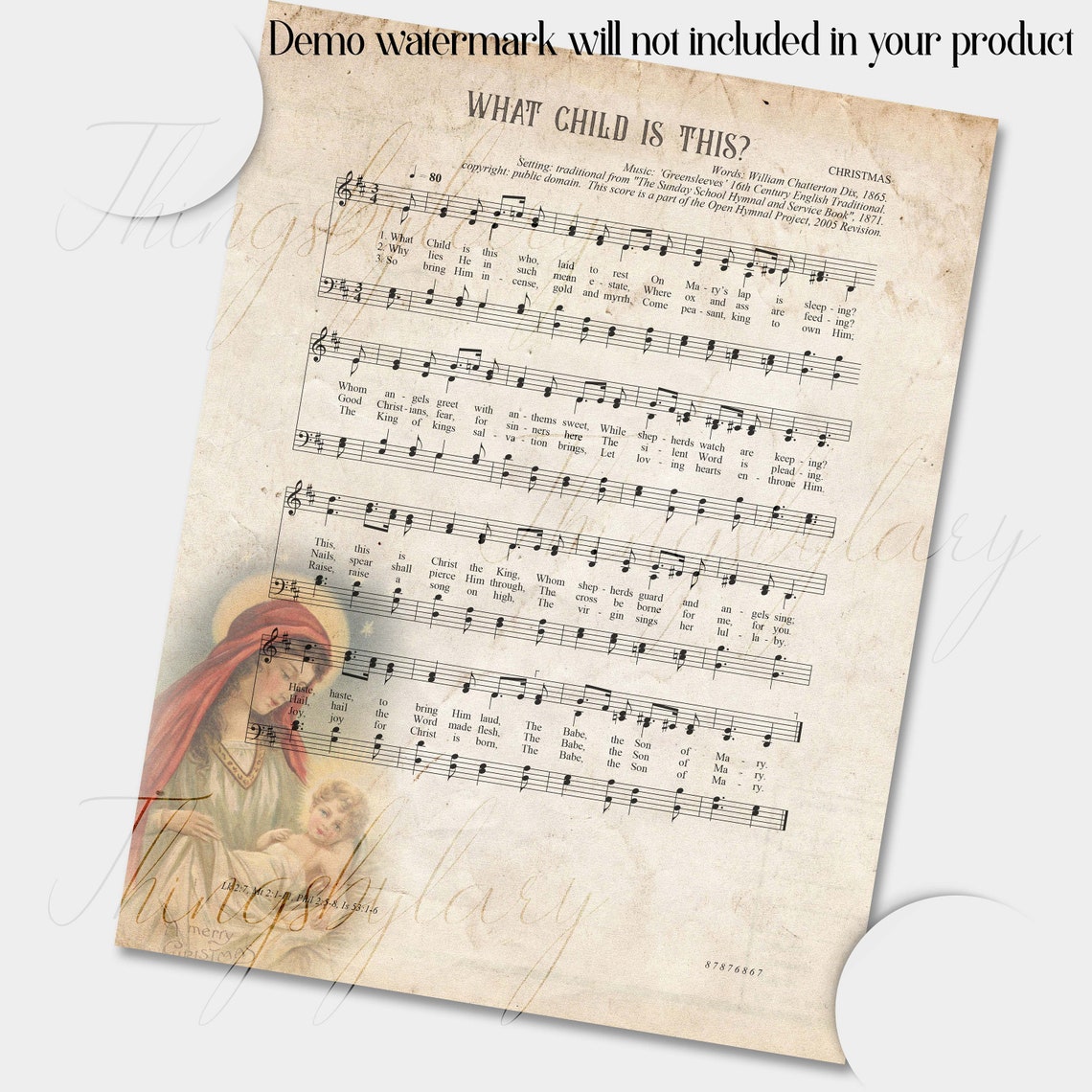16 Vintage Christmas Music Sheet Digital Papers 8.5x11 Christian Hymns ...