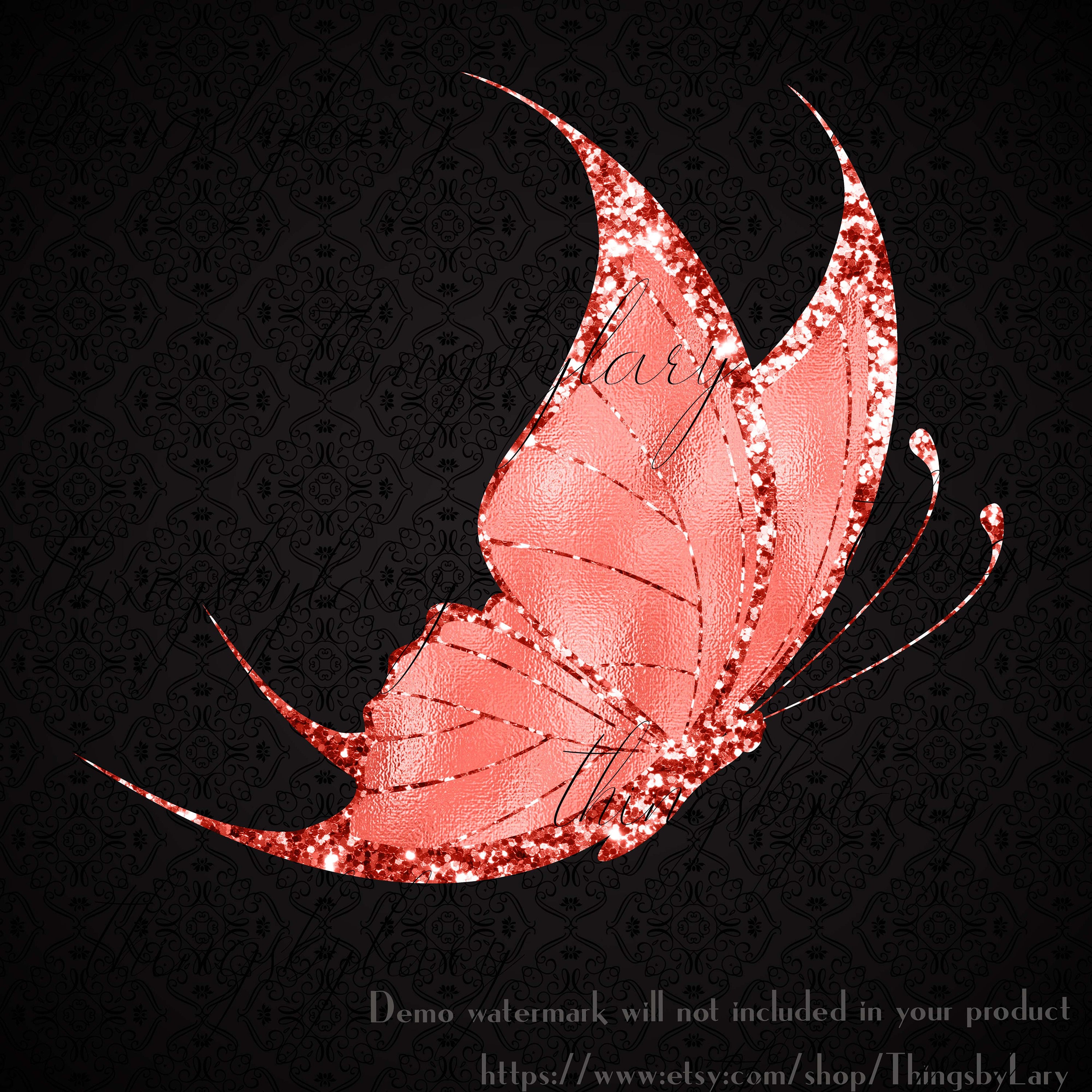 30 Living Coral Foil Glitter Butterfly Digital Images 300 Dpi | Etsy