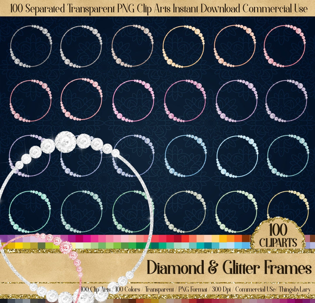 100 Diamond & Glitter Circle Frames Clip Arts Pearl Frames Digital Clip ...