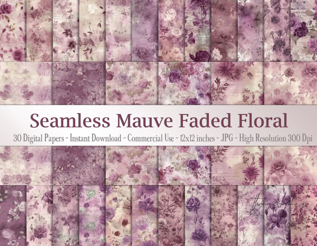 30 Seamless Vintage Mauve Faded Floral Digtal Papers 12x12" 300 Dpi ...
