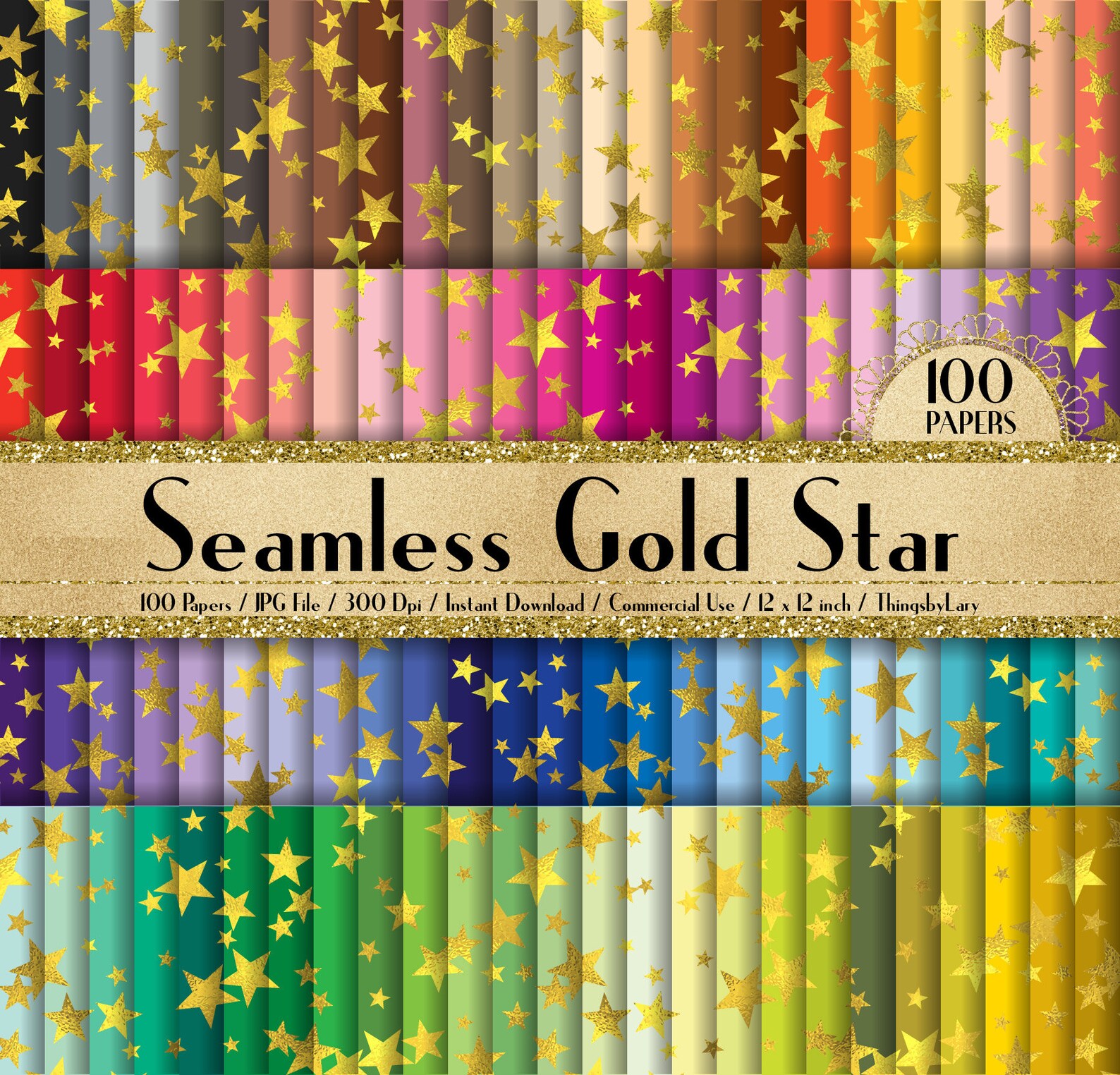 100 Seamless Gold Foil Star Papers 12 Inch 300 Dpi Instant | Etsy