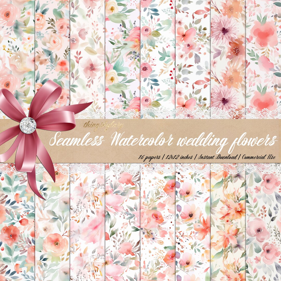 16 Seamless Wedding Ceremony Flower Digital Papers 300 Dpi Commercial ...