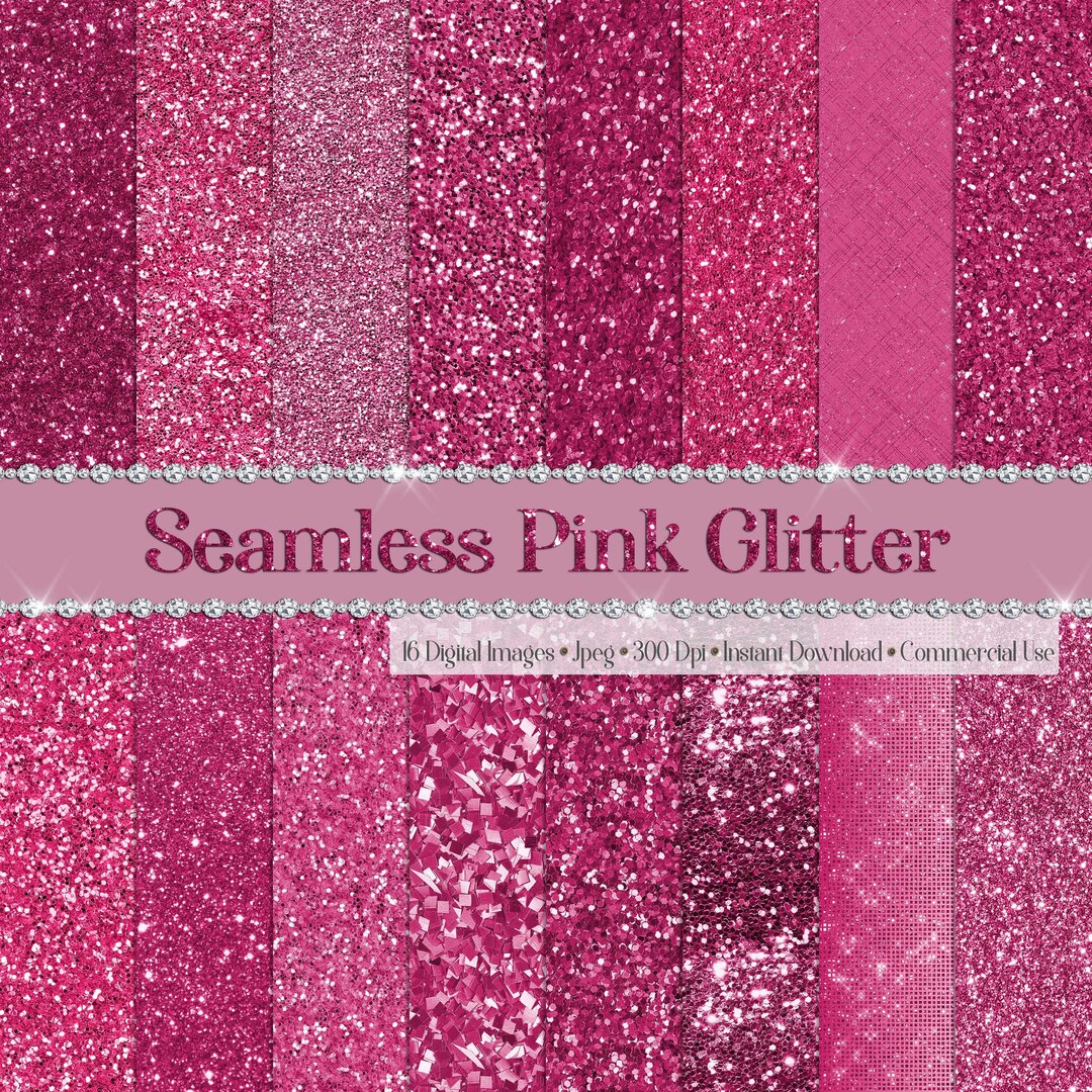 16 Seamless Pink Glitter Digital Papers 12" 300 Dpi Commercial Use ...