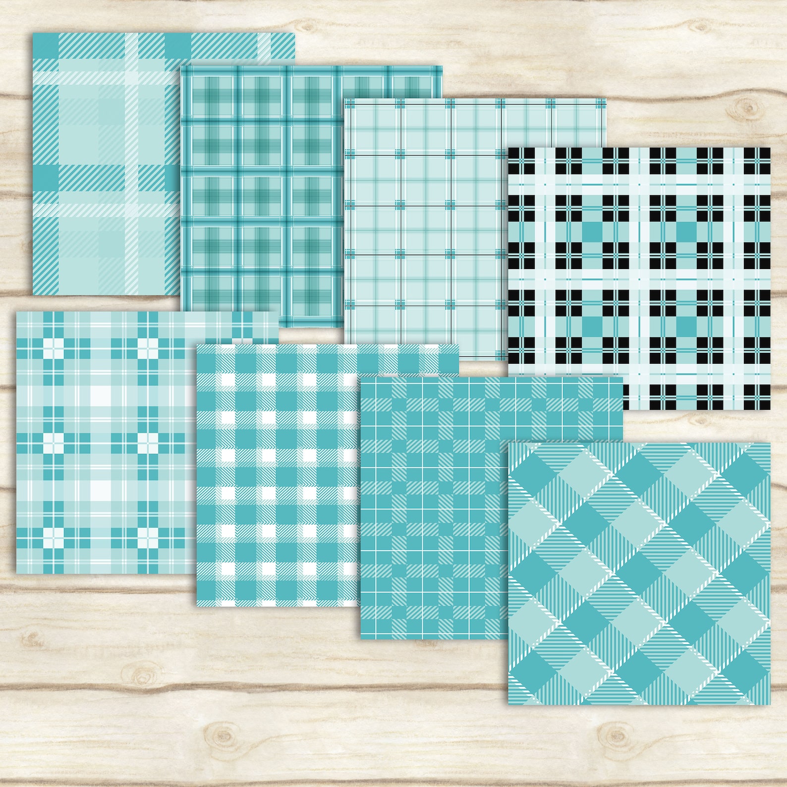 24 Turquoise Plaid Digital Papers in 12 X 12 Inch 300 Dpi Instant ...