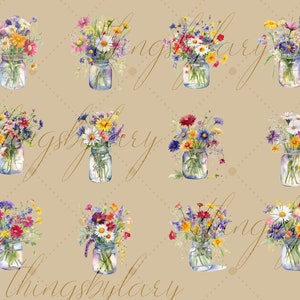 12 Watercolor Wildflower in a Mason Jar Ephemera Isolated Transparent ...