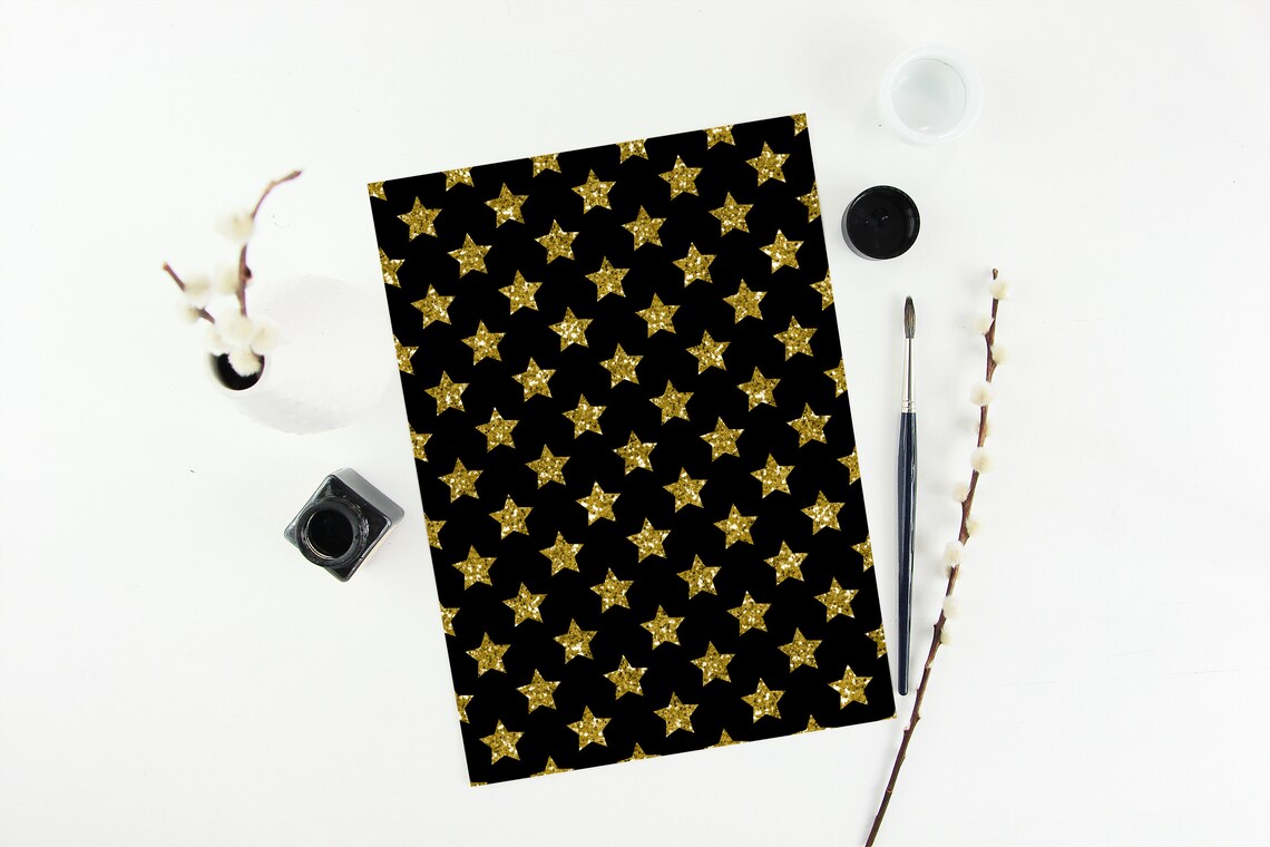 100 Seamless Black and Glitter Star Pattern Digital Papers - Etsy