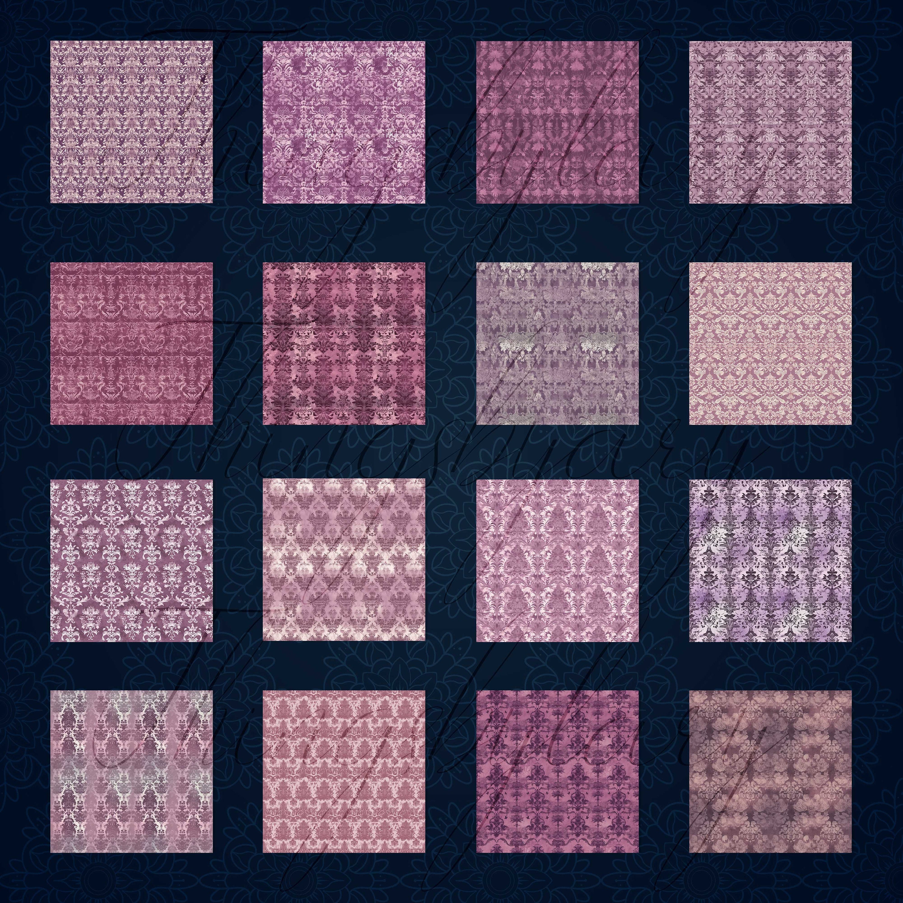 30 Seamless Vintage Mauve Faded Damask Digtal Papers 12x12" 300 Dpi ...
