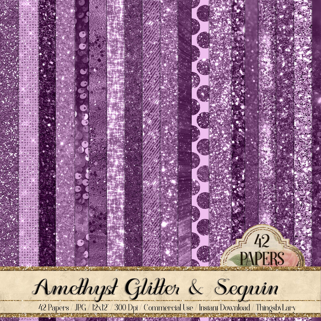 42 Amethyst Plum Glitter Sequin Digital Papers 12x12" 300 Dpi Planner ...