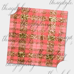 16 Gold Glitter and Peach Plaid Tartan Digital Paper Pack 12inch 300 ...