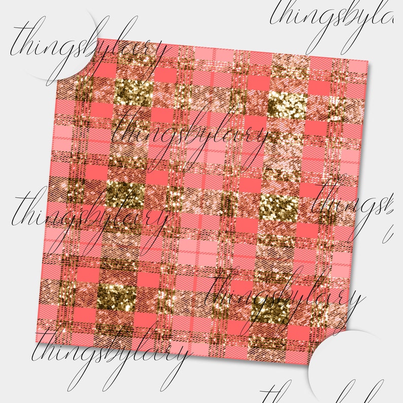 16 Gold Glitter and Peach Plaid Tartan Digital Paper Pack - Etsy