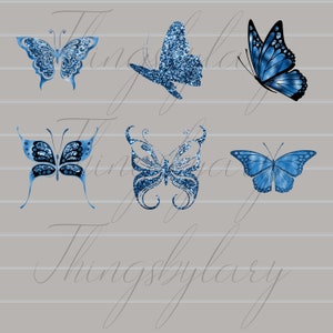 30 Royal Blue Foil and Glitter Butterfly Digital Image 300 Dpi Instant ...