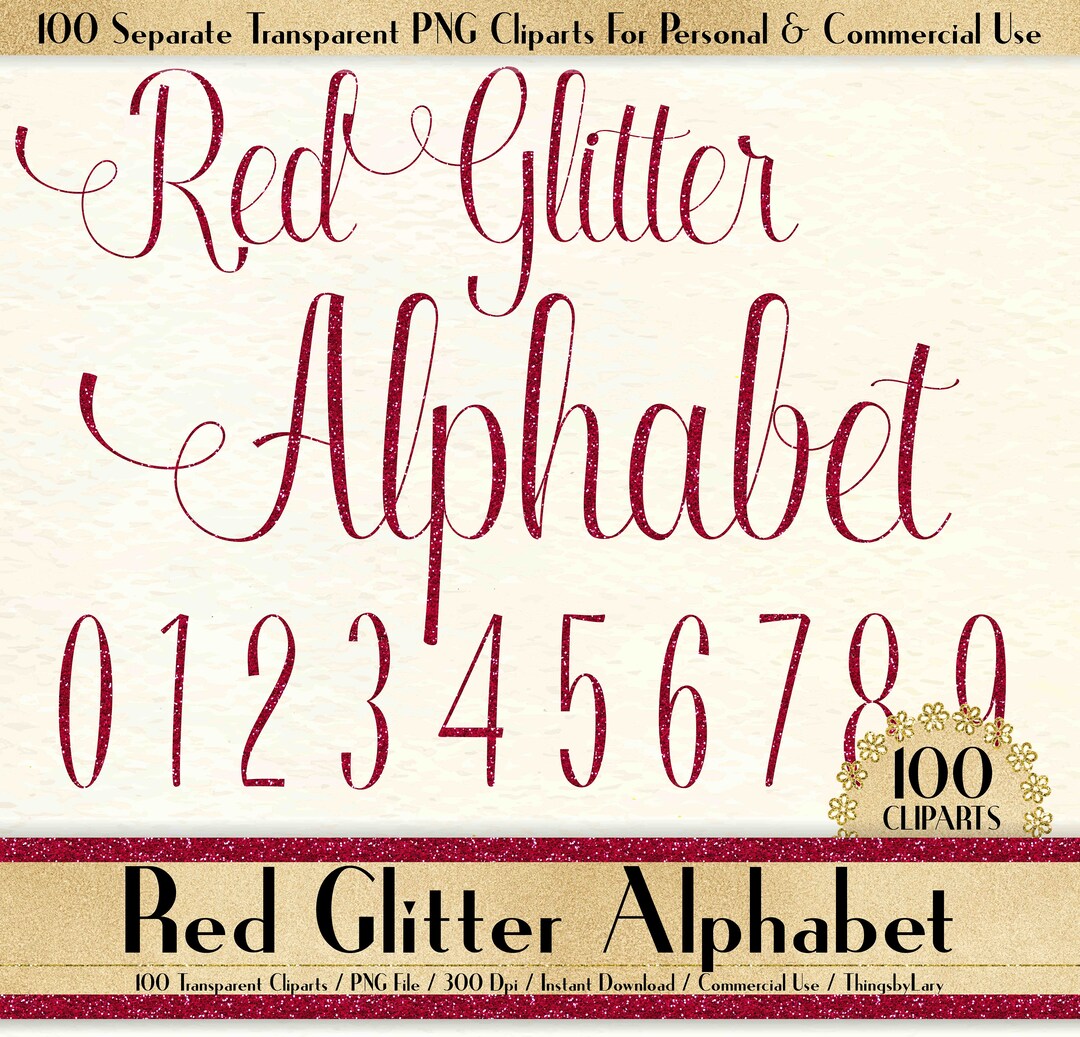 100 Red Glitter Alphabet Cliparts in 12" X 12" Separate, 300 Dpi ...