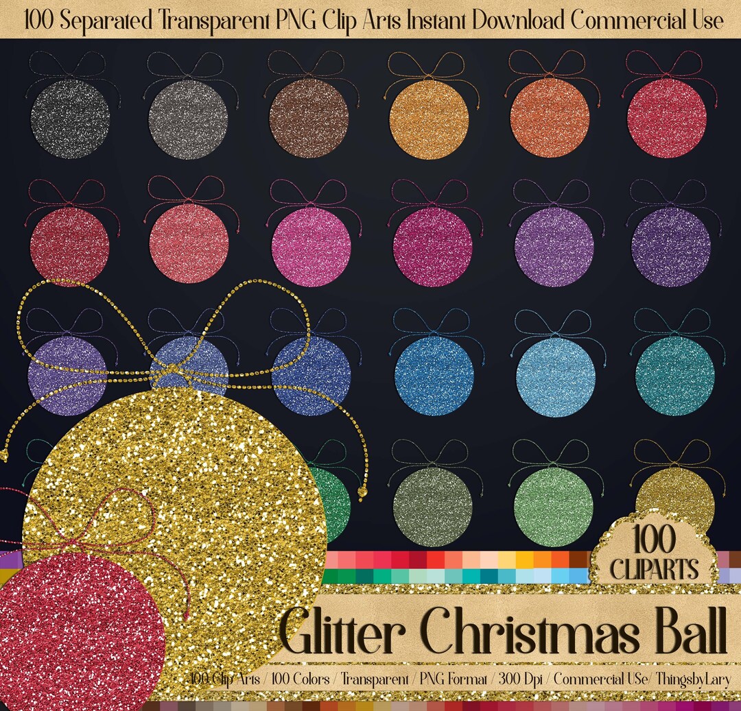 100 Glitter Winter Christmas Ball Ornament Clip Arts 300 Dpi Instant ...