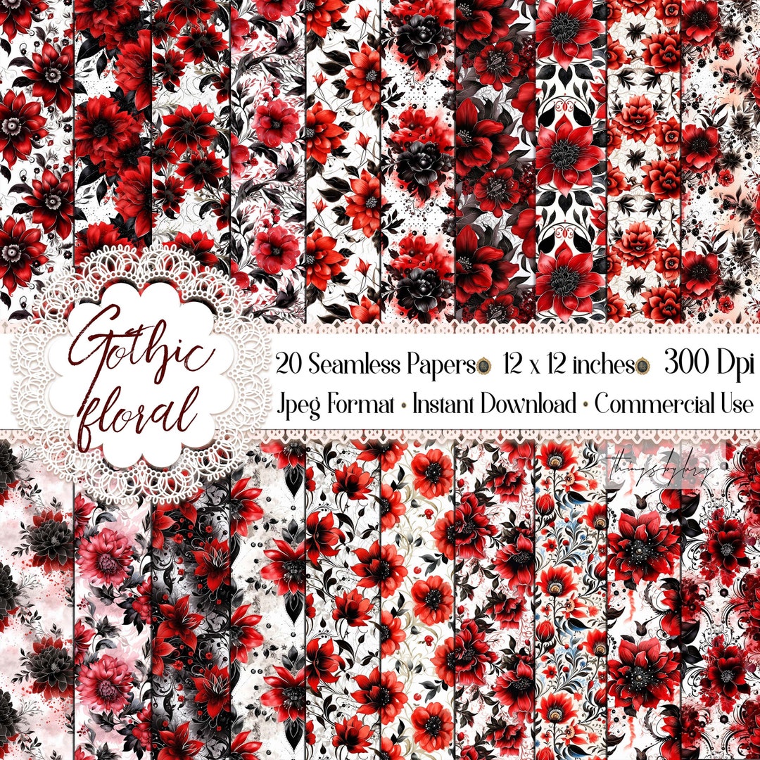 20 Seamless Gothic Floral With White Digital Papers Commercial Use ...