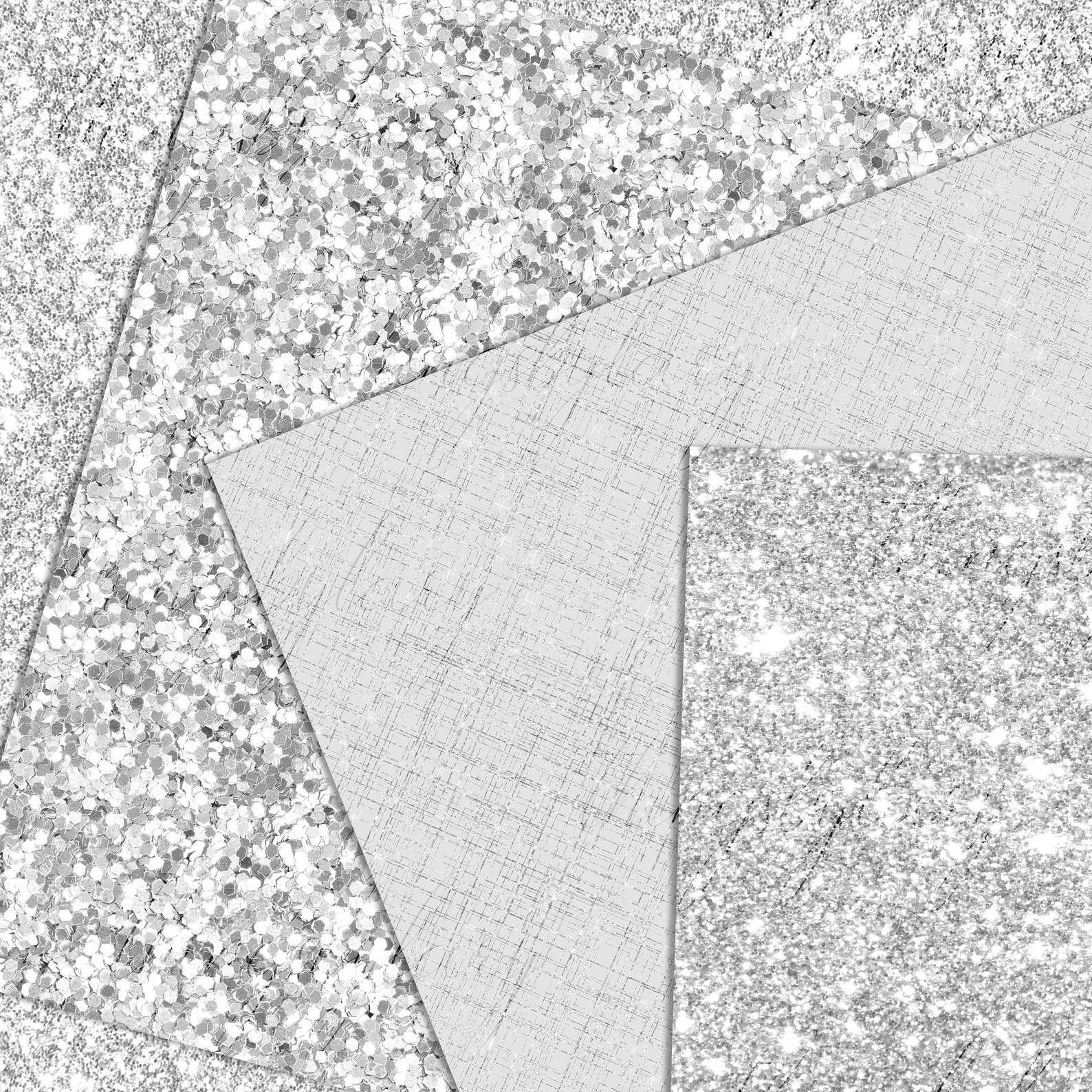 16 Seamless White Glitter Digital Papers Commercial Use Silver Glitter ...