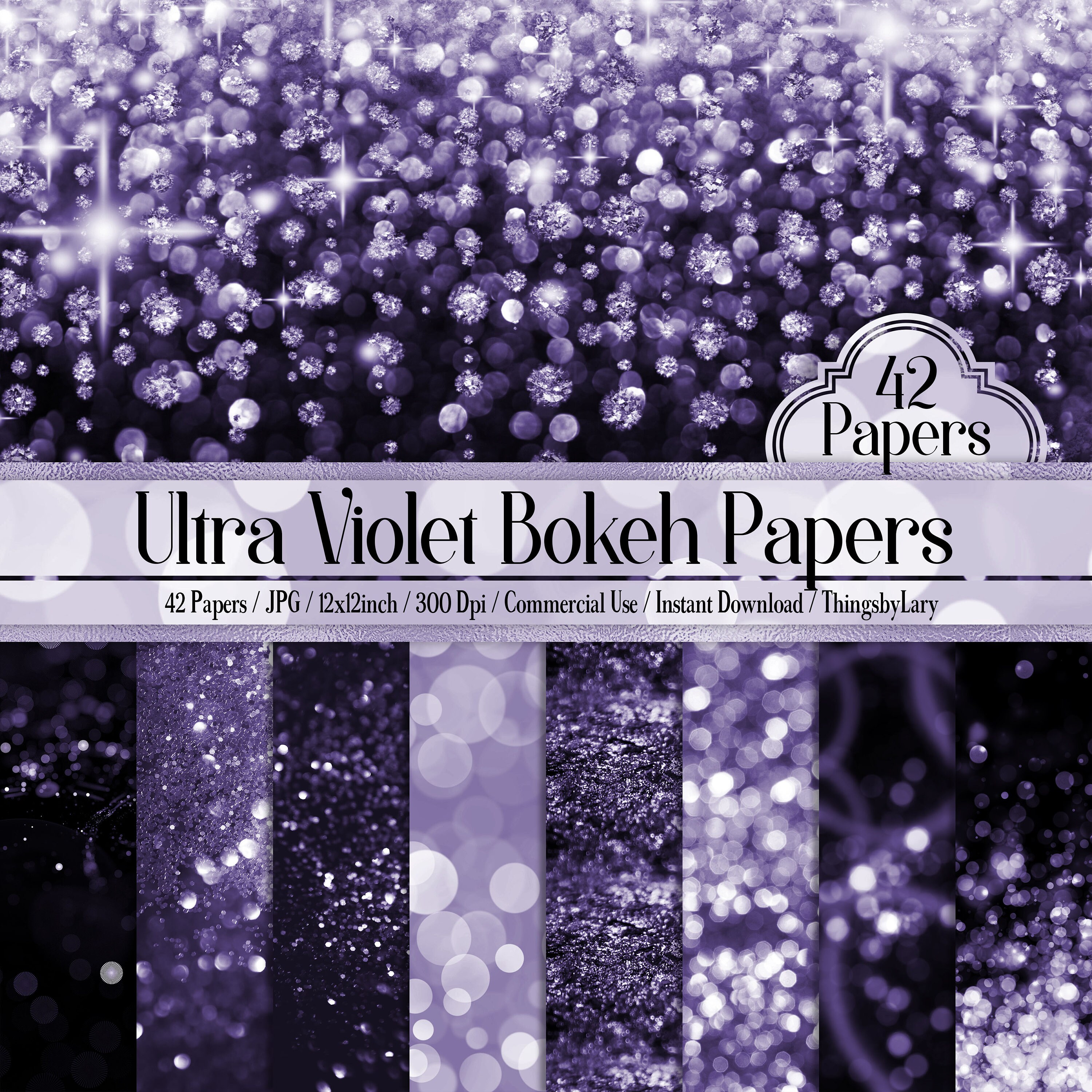 42 Ultra Violet Bokeh Papers 12 Inch, 300 Dpi Planner Paper, Commercial ...