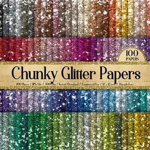 100 Chunky Glitter Digital Papers 12 Inch Instant Download Commercial ...