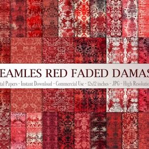 30 Seamless Vintage Red Faded Damask Digtal Papers 12x12" 300 Dpi ...