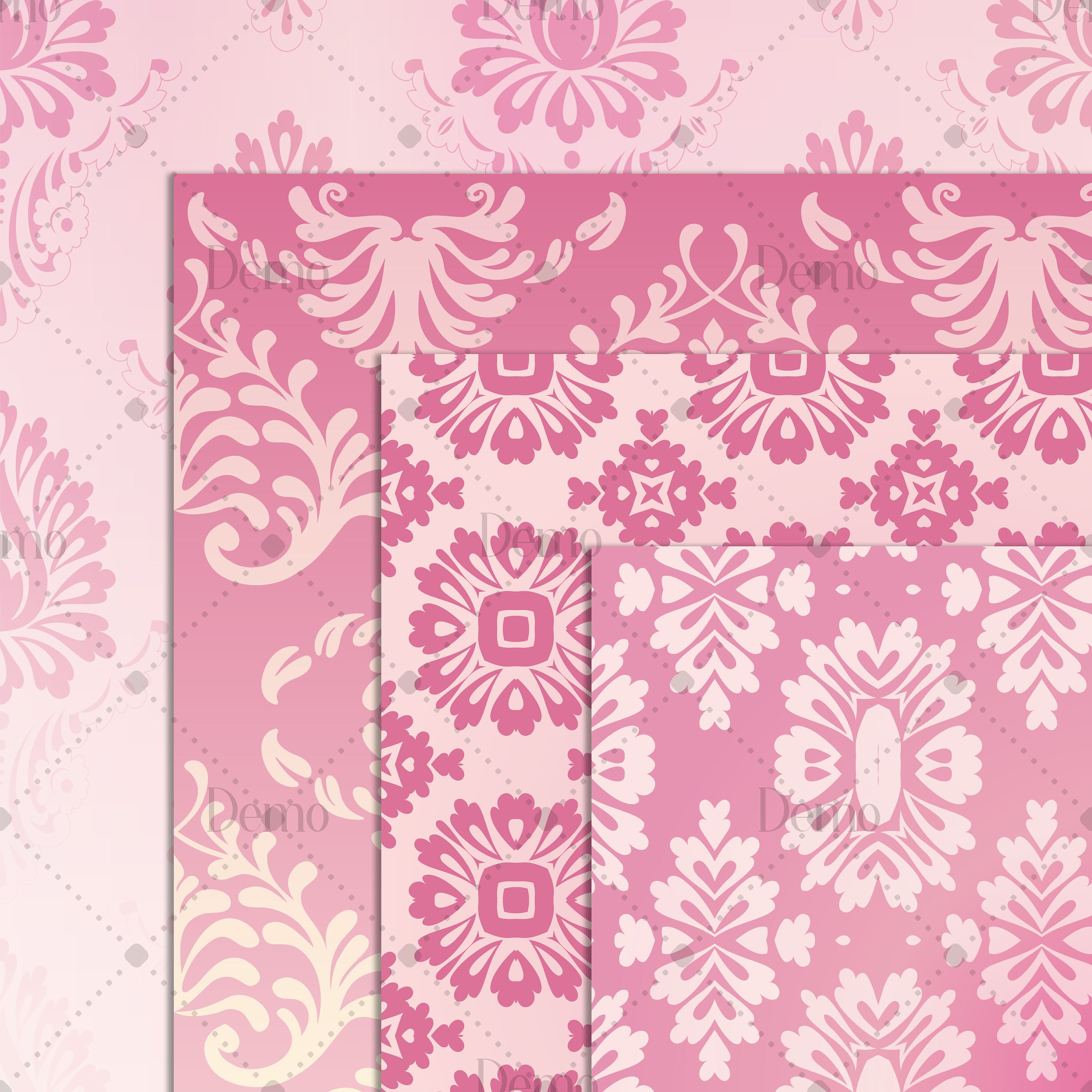 16 Pink Damask Texture Papers in 12inch 300 Dpi Planner | Etsy