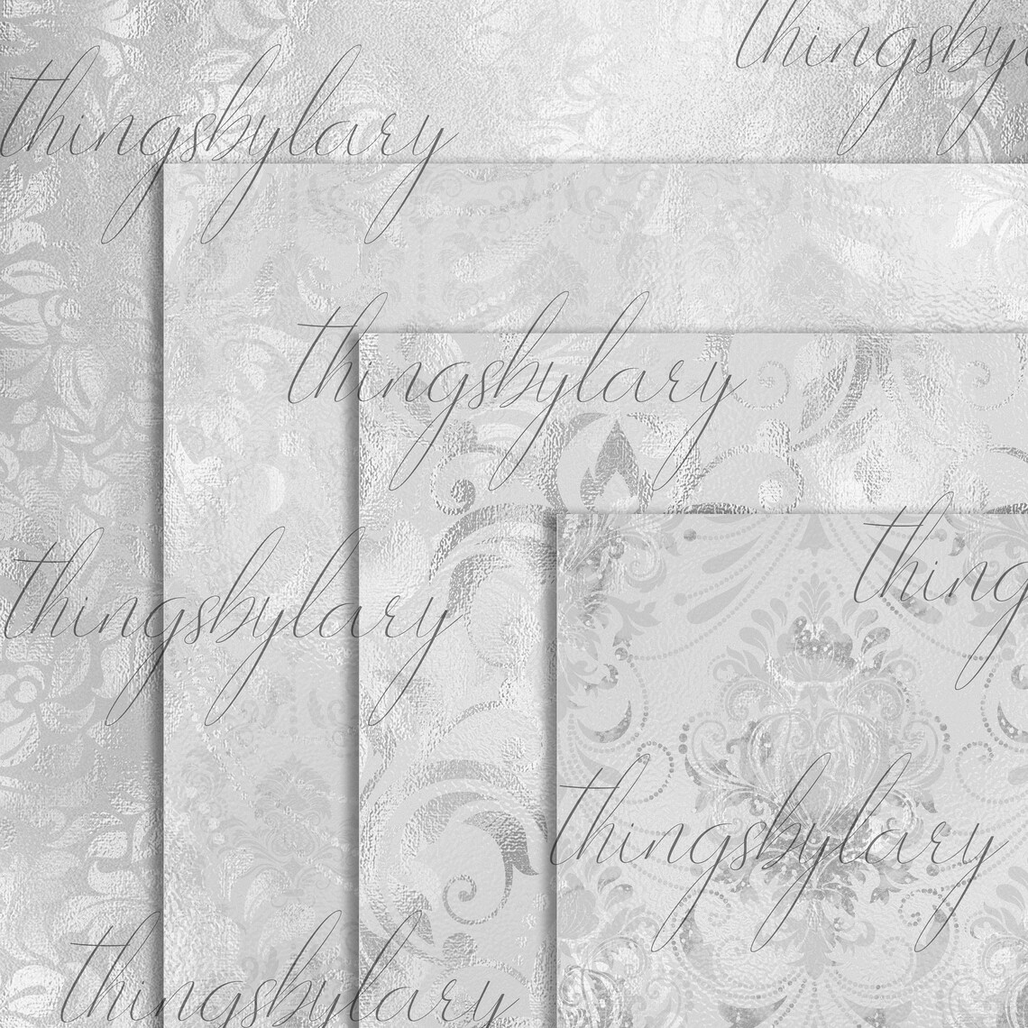 16 Silver Wedding Shimmer Damask Digital Papers Commercial - Etsy