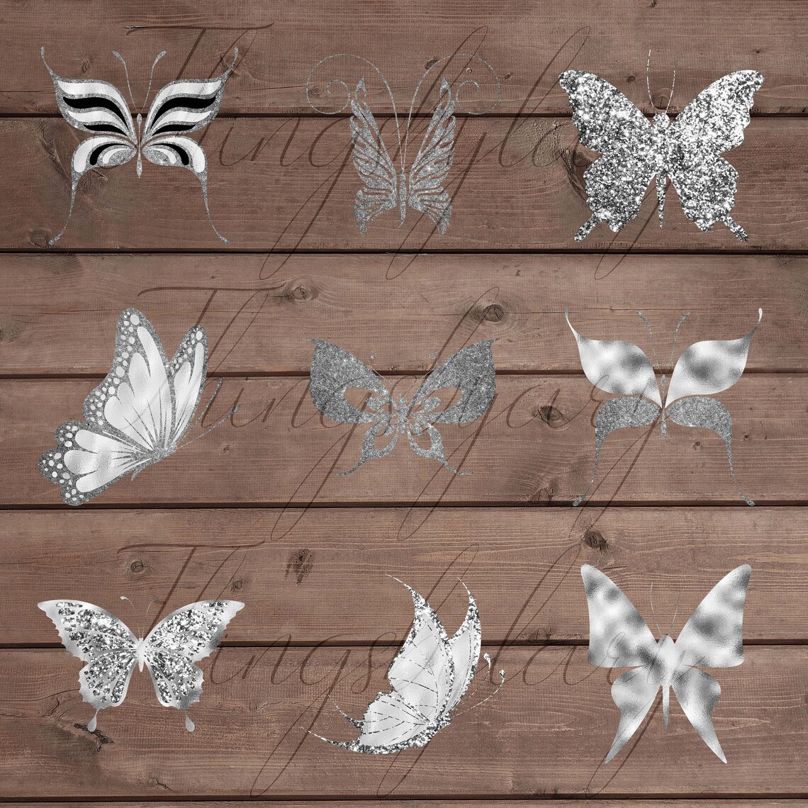 30 Metallic Silver Foil and Glitter Butterfly Digital Images - Etsy