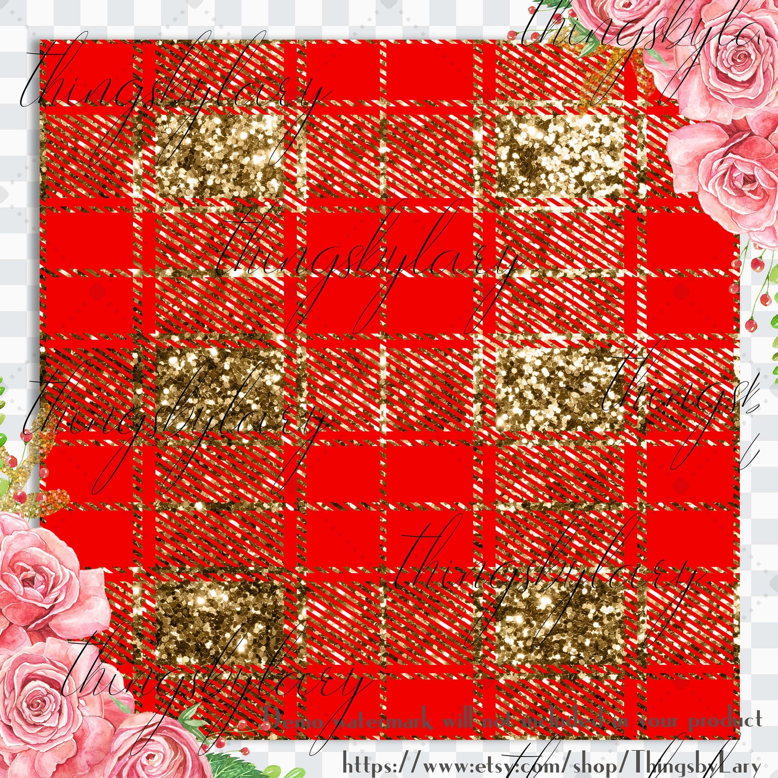 16 Luxury Gold and Red Glitter Plaid Tartan Digital Paper Pack 12inch ...