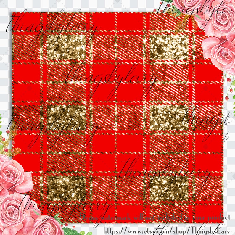16 Luxury Gold and Red Glitter Plaid Tartan Digital Paper Pack - Etsy