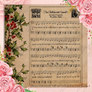 16 Vintage Christmas Music Sheet Digital Papers 12x12" Christian Hymns ...