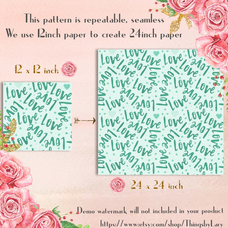 100 Seamless Vintage Love Papers 12 Inch 300 Dpi Commercial Use Instant ...