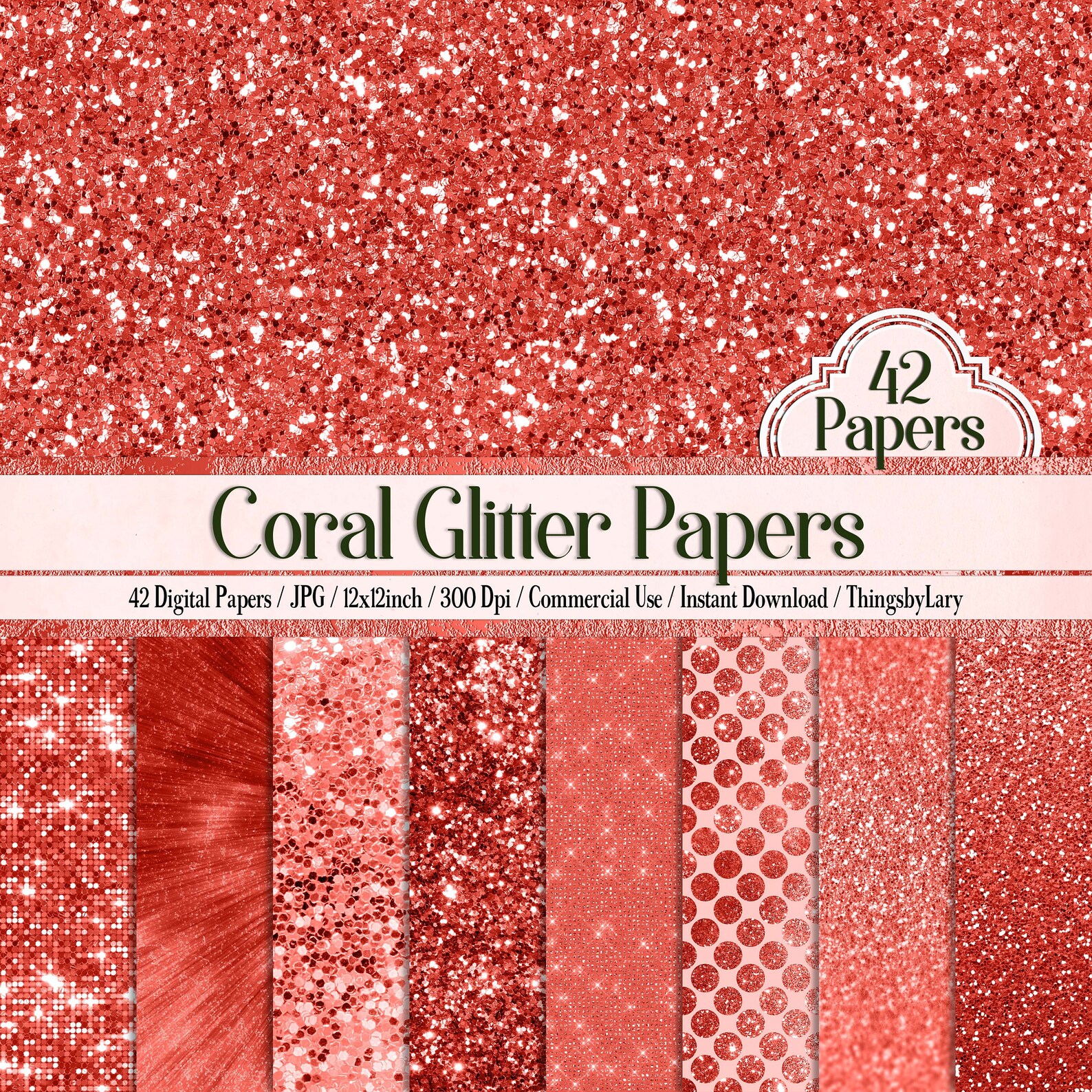 42 Living Coral Glitter Digital Papers 12 Inch 300 Dpi Planner Paper ...