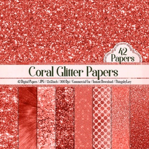 42 Living Coral Glitter Digital Papers 12 Inch 300 Dpi Planner Paper ...
