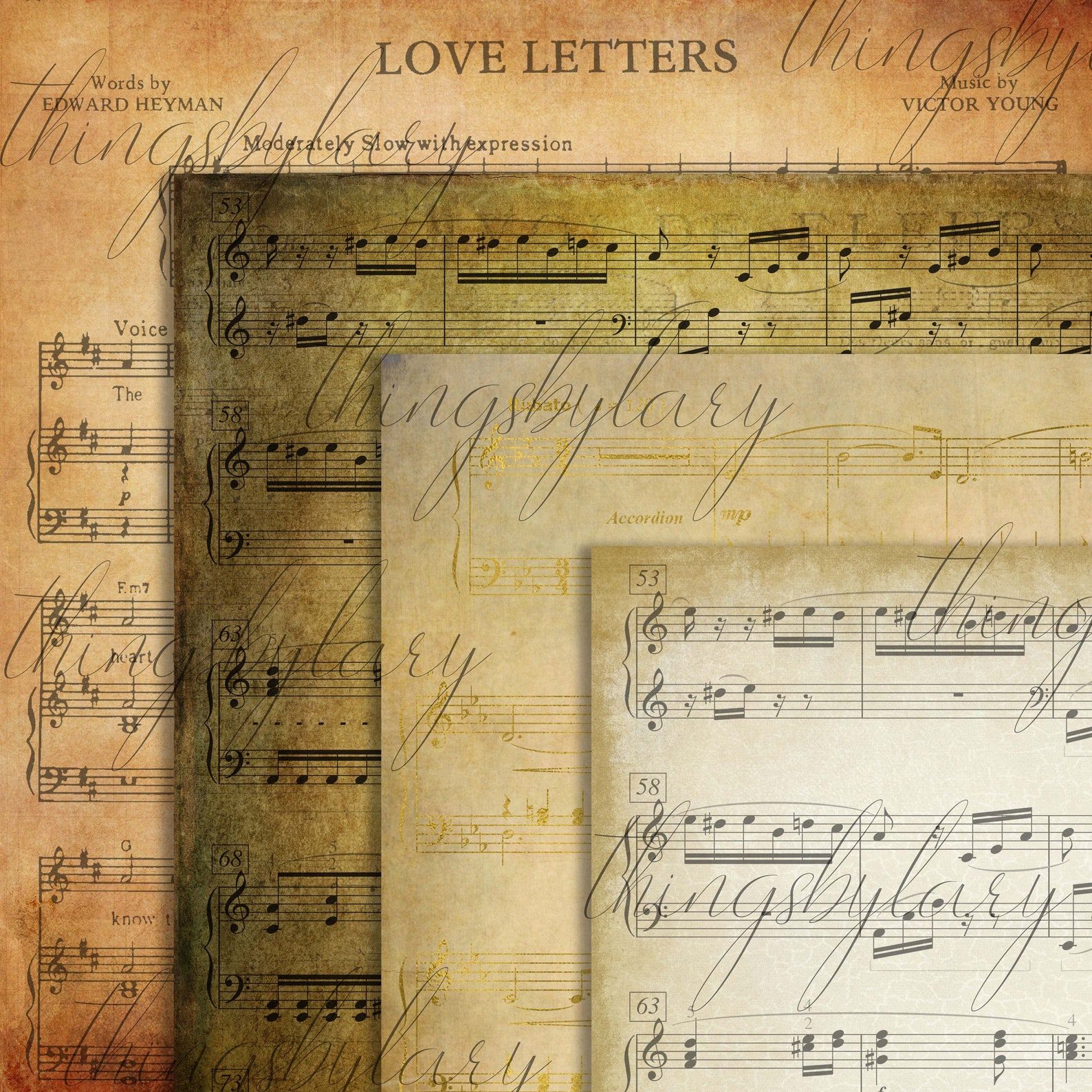 16 Antique Music Sheet Papers 12 Inch Instant Download Commercial Use ...