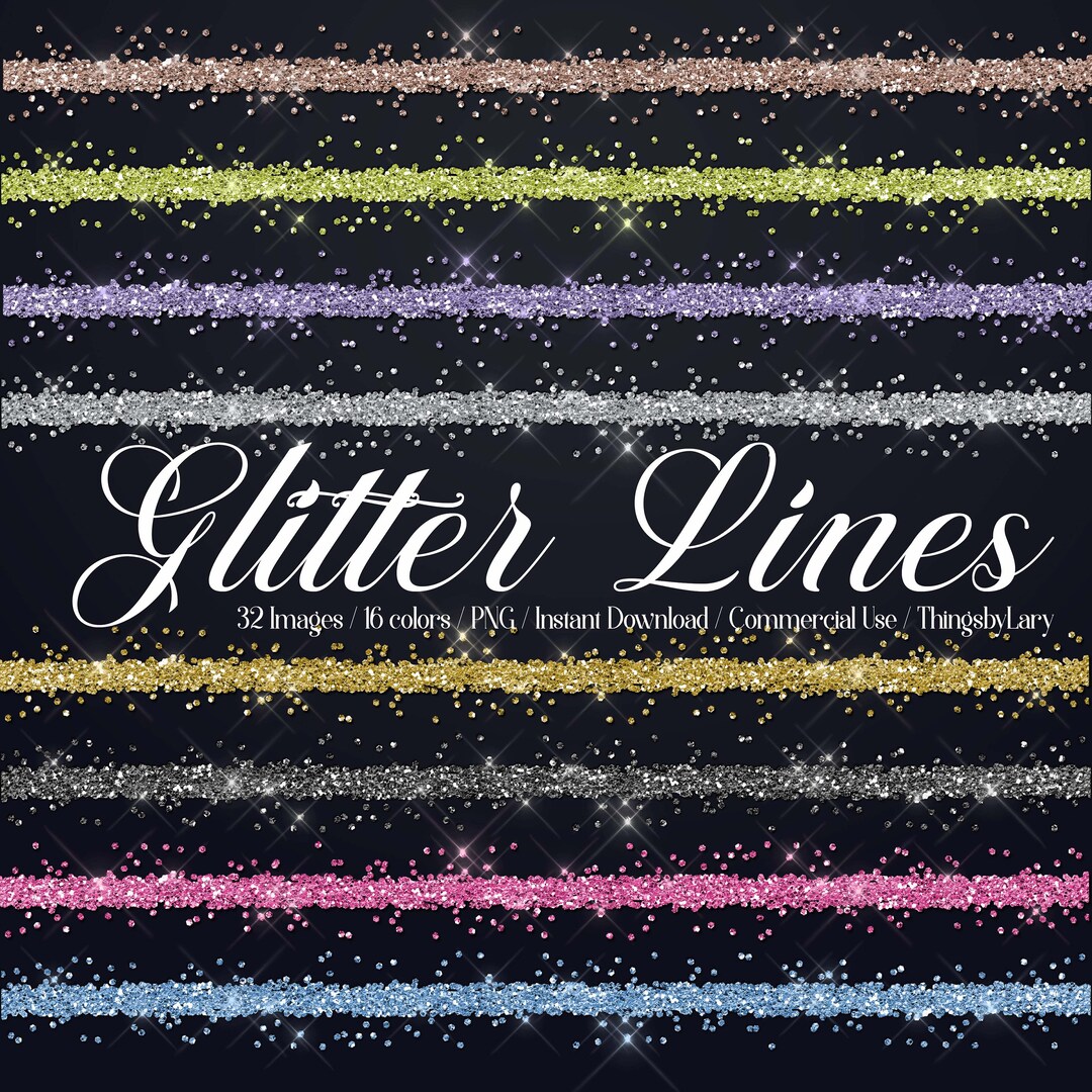 32 Seamless Glitter Border Line Overlay Images 300 Dpi PNG Commercial ...