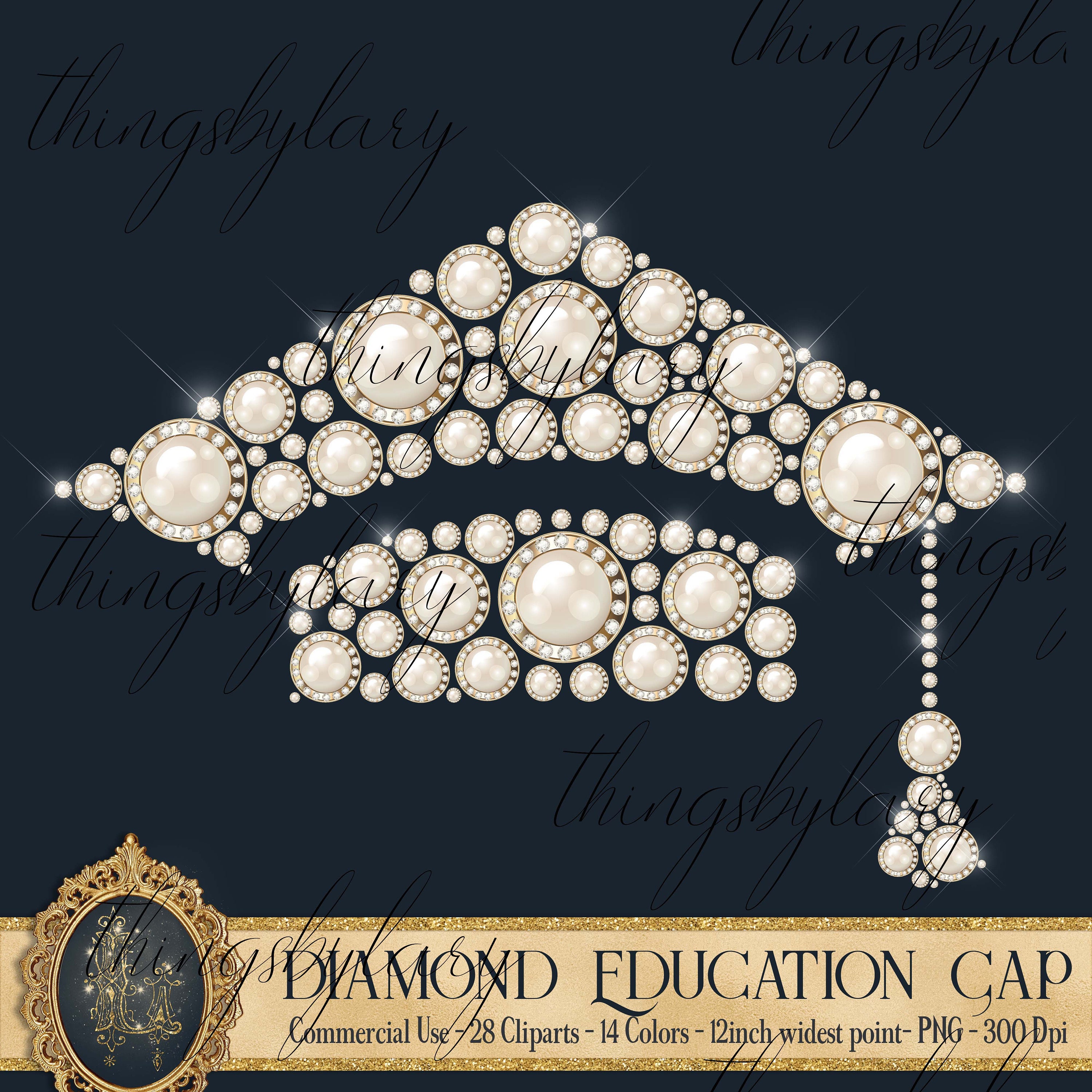 28 Diamond & Pearl Education Cap Cliparts 300 Dpi Commercial | Etsy