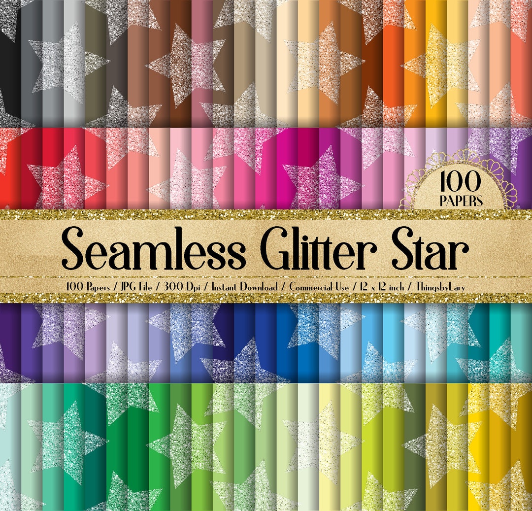 100 Seamless Glitter Star Digital Papers 12inch 300 Dpi Planner Paper ...