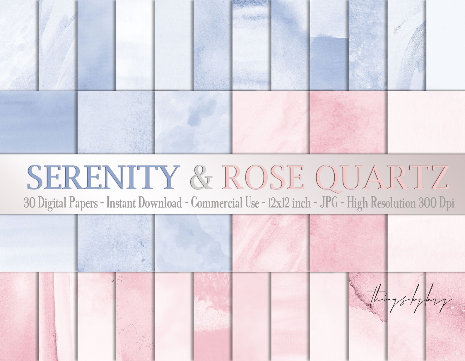 30 Ombre Serenity & Rose Quartz Watercolor Digital Papers - Etsy